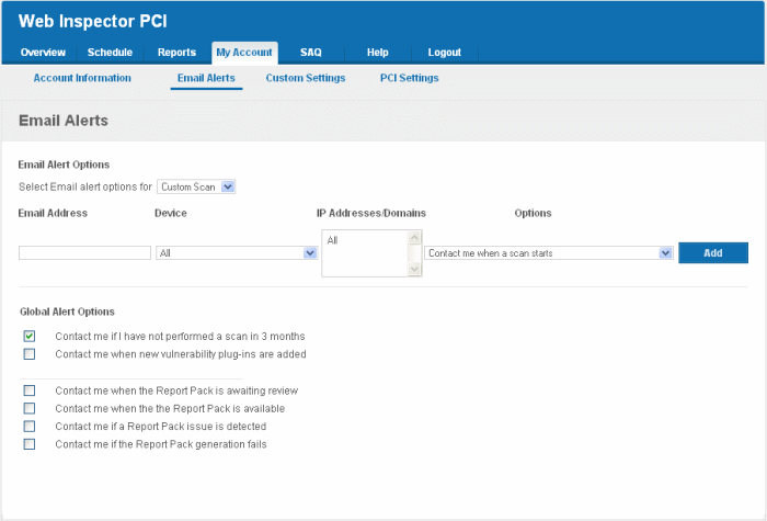 Configure Email Alert and Global Alert Options, Setup email Account | COMODO
